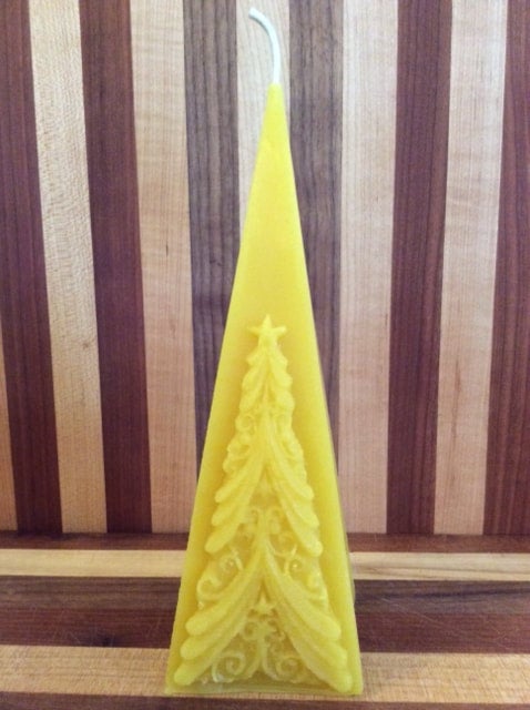 Beeswax Candle: Pyramid Christmas Tree Pillar | Meadow BlazingStar Honey